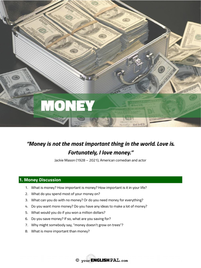 Your English Pal ESL Lesson Plan Money Student v1 | PDF | Money ...