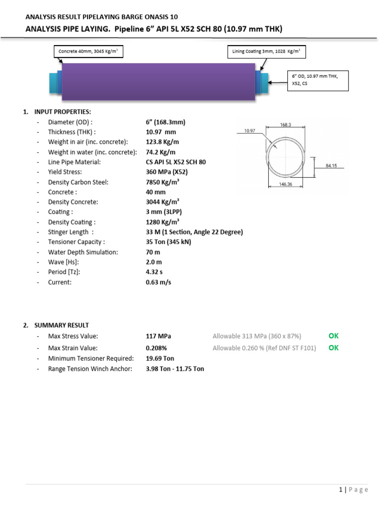 Analysis Pipeline Onasis 10 - 6 IN (Depth 70m) | PDF | Pipe (Fluid Conveyance) | Applied And ...