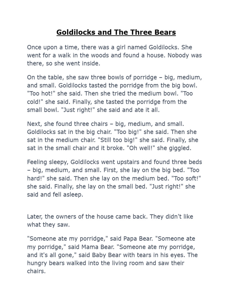 Goldilock and The Three Bears | PDF