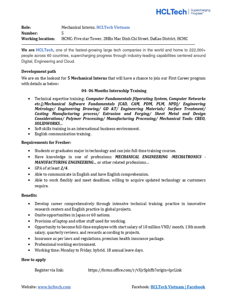 HCLTech Vietnam Mechanical Internships | PDF | Engineering | Product Lifecycle