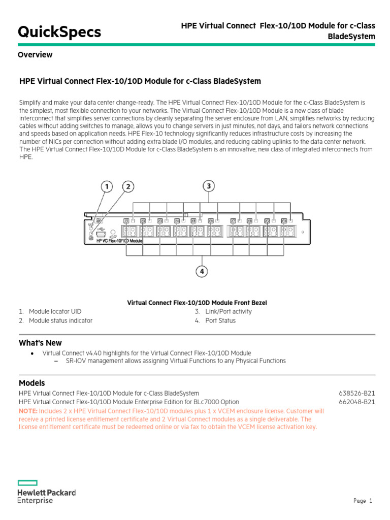 Hpe Virtual Connect Flex 10 10D Module For C Class BladeSystem | PDF ...