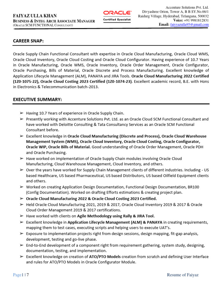 Oracle SCM Functional Consultant Resume | PDF | Supply Chain Management ...