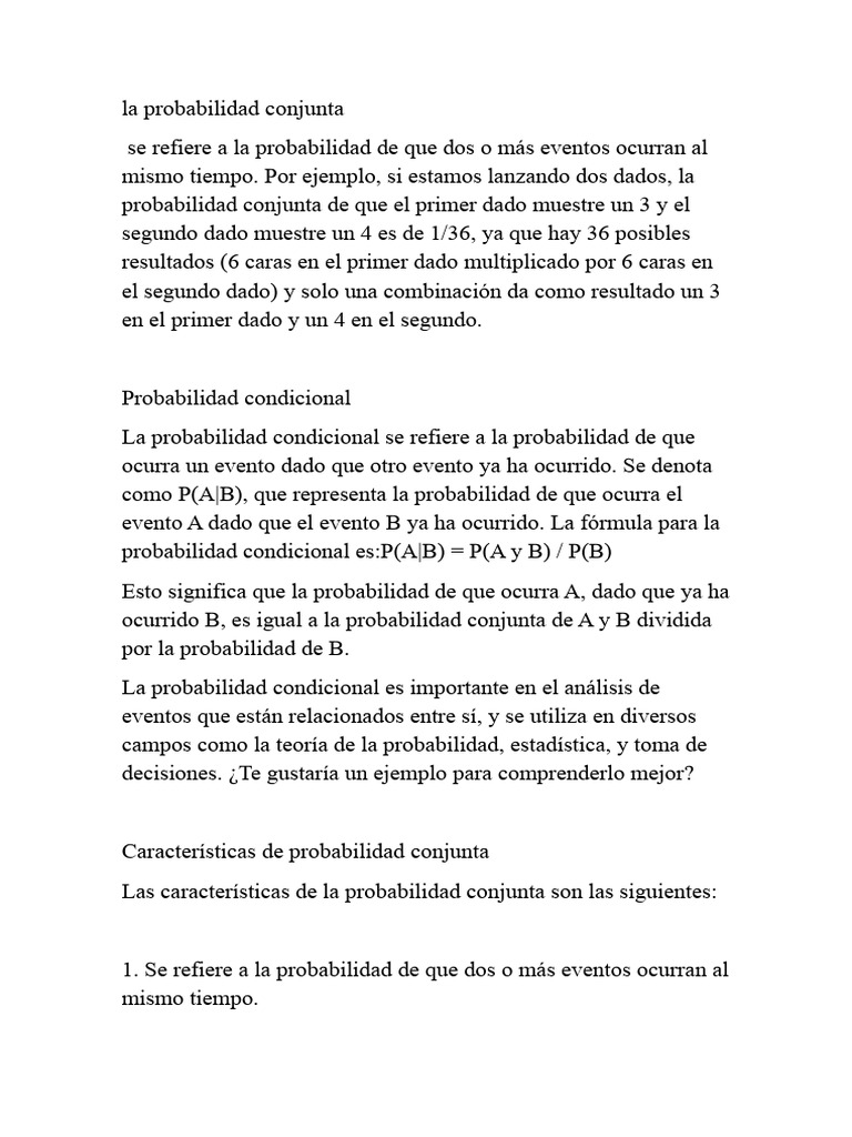 Probabilidad Conjunta y Condiciónal | PDF | Probabilidad | Estadísticas