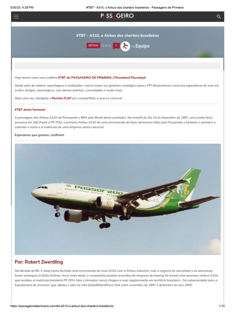 #TBT - A310, o Airbus Dos Charters Brasileiros - Passageiro de Primeira ...