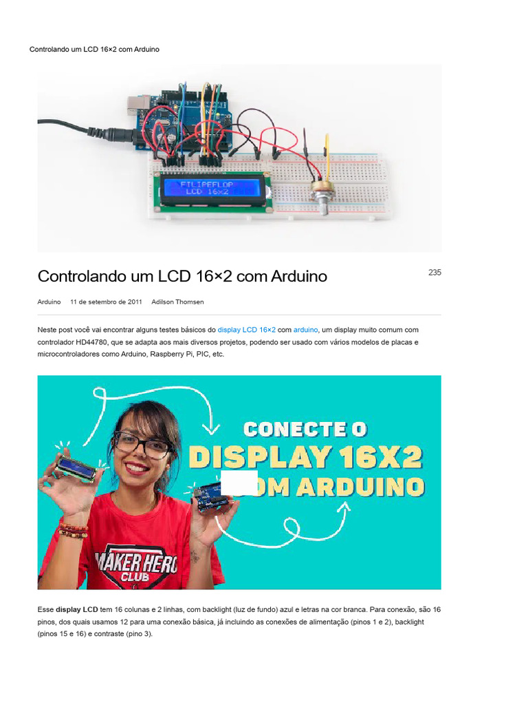 Controlando Um LCD 16x2 Com Arduino - MakerHero | PDF | Arduino ... Controlando Um LCD 16x2 Com Arduino - MakerHero | PDF | Arduino ...