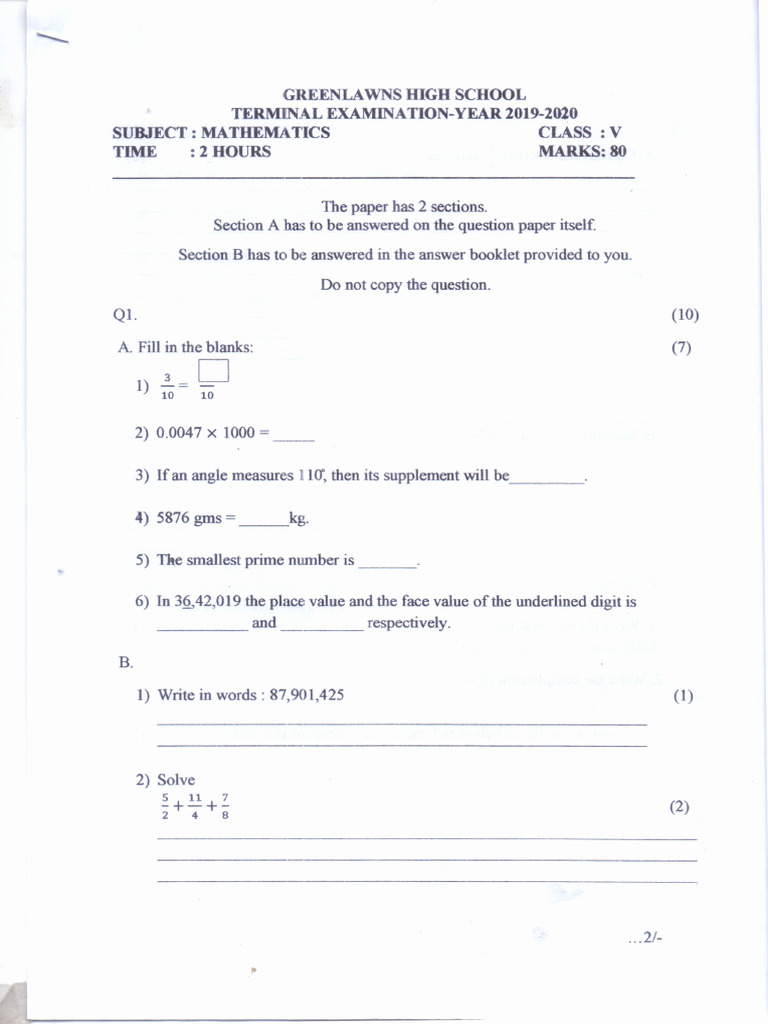 Maths 5std Terminal | PDF | Angle | Mathematical Notation
