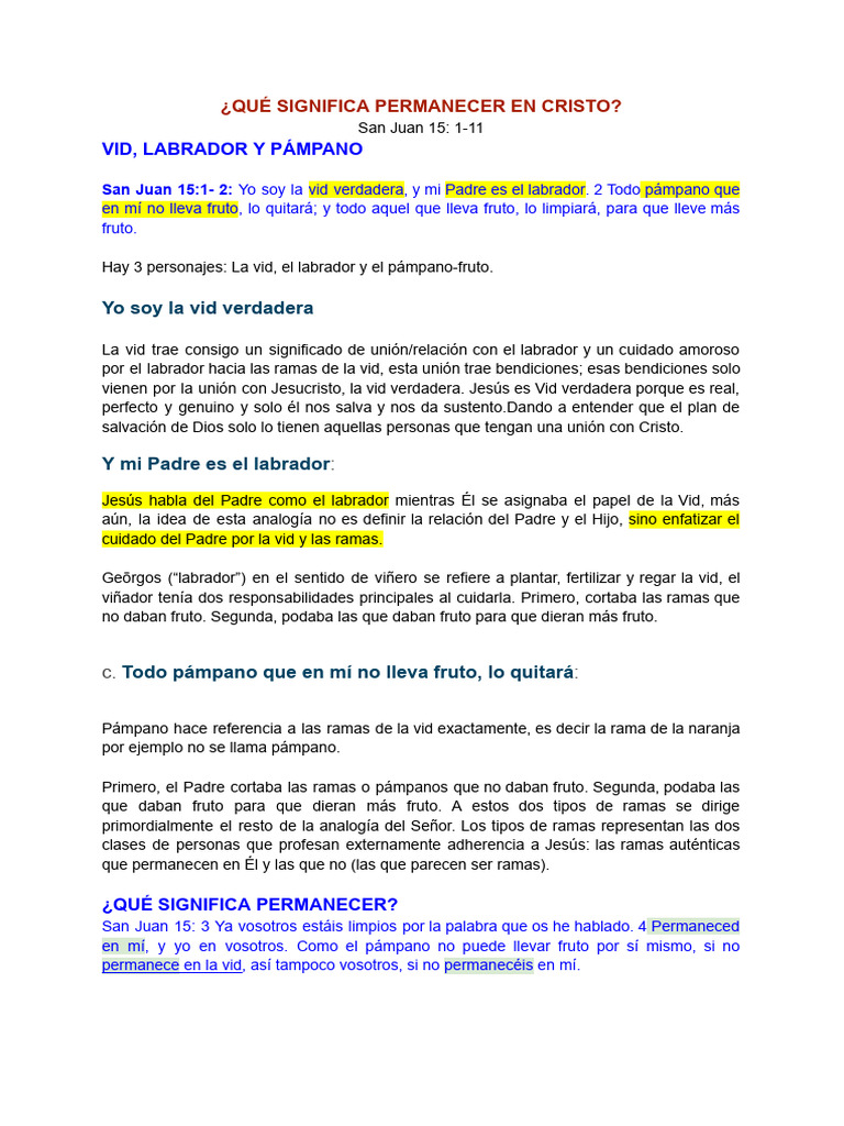 Permanecer en Cristo: Significado y Fe | PDF | Cristo (título) | Pecado