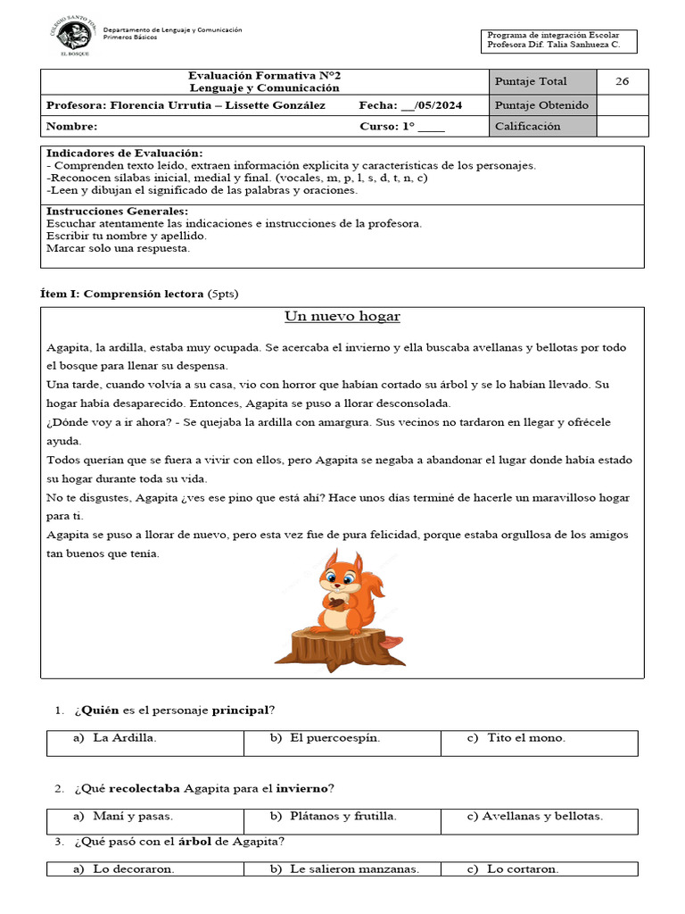 Ev. Formativa Lenguaje 2 | PDF