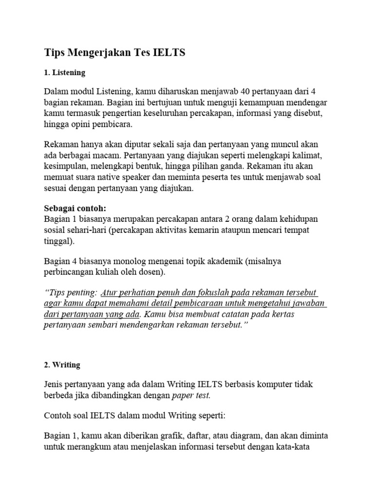 Tips Sukses Mengerjakan Tes IELTS | PDF | Komputer