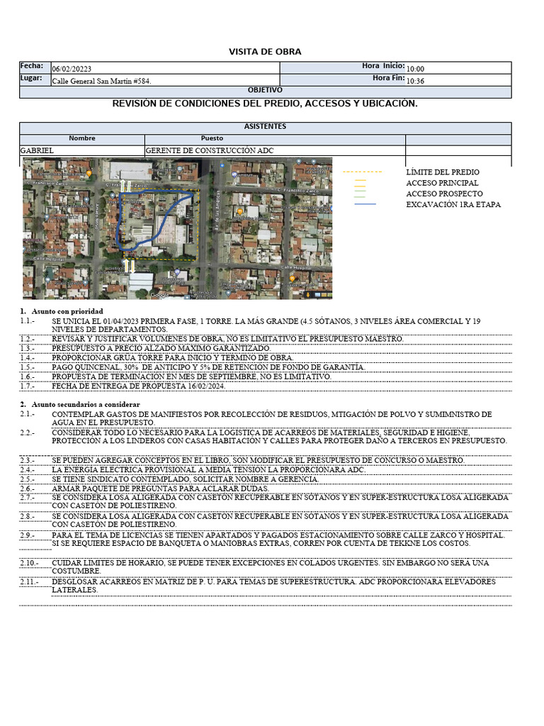 Reporte de Visita de Obra | PDF