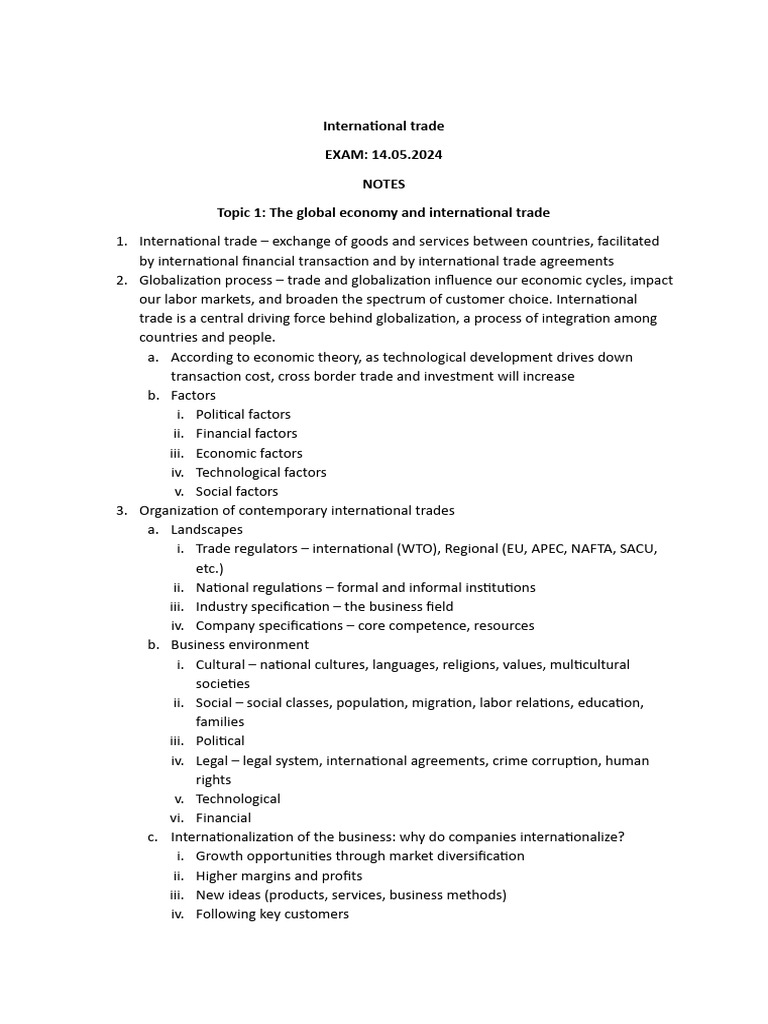 International Trade Overview and Notes | PDF | Customs | Globalization