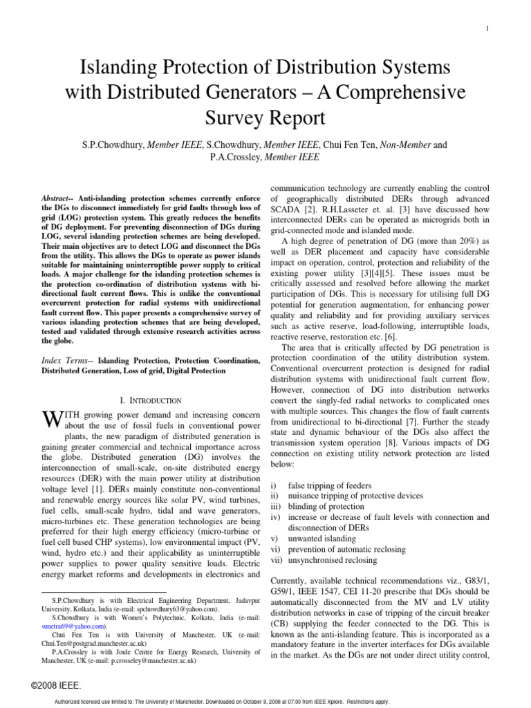 Islanding Protection of Distribution Systems With Distributed ... Islanding Protection of Distribution Systems With Distributed ...