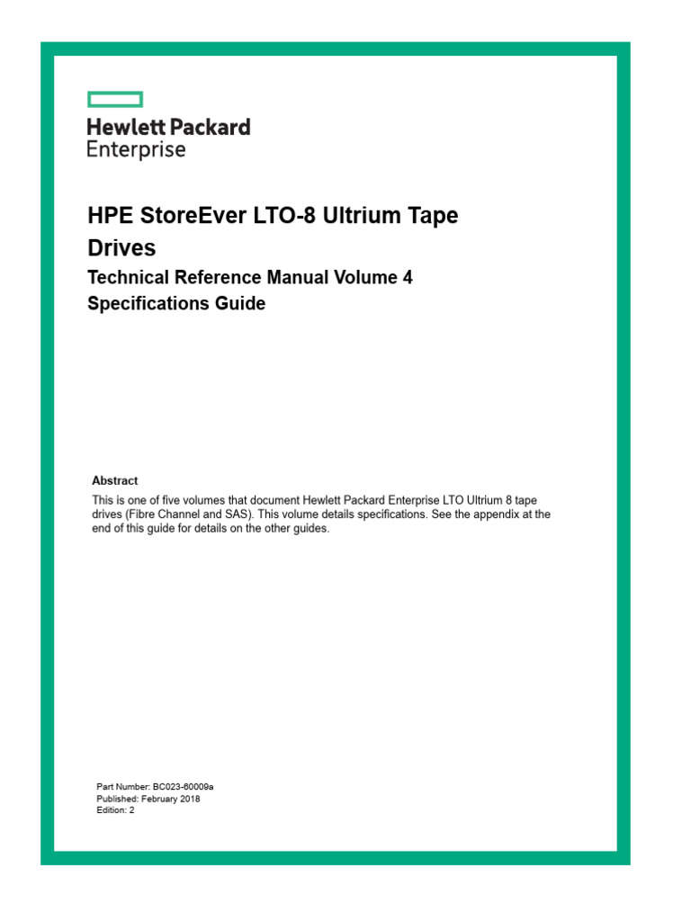 HPE LTO-8 Ultrium Tape Drives Technical Reference Manual Volume 4 ...