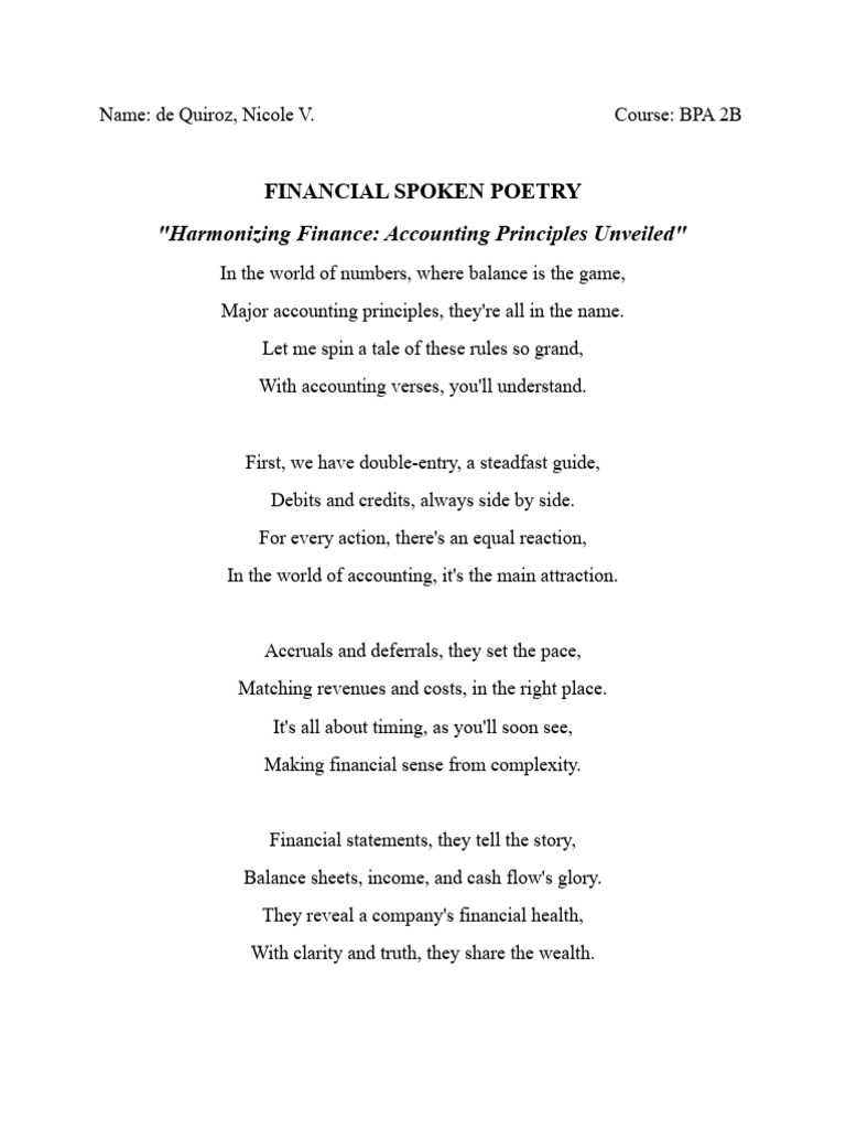 Financial Spoken Poetry - Accounting | PDF