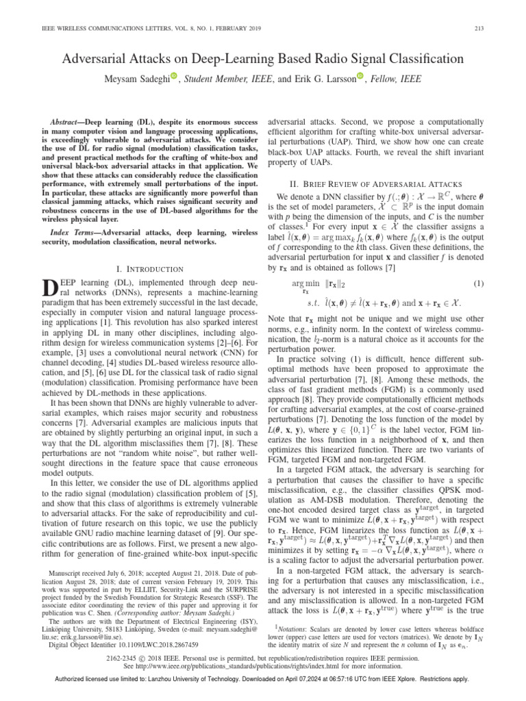 Adversarial Attacks On Deep-Learning Based Radio Signal Classification | PDF | Deep Learning ...