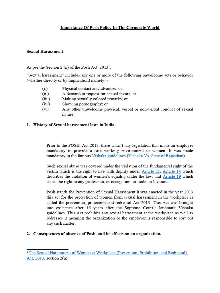 Importance of Posh Policy in The Corporate World | PDF | Sexual ...