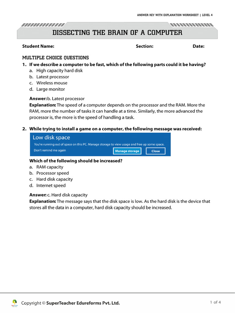 01 - Level 4 - Dissecting The Brain of A Computer | PDF | Career & Growth | Computers