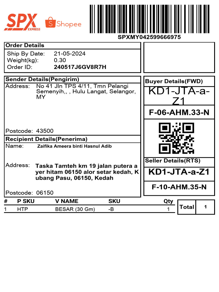 KD1-JTA-a-Z1: Ship by Date: 21-05-2024 Weight (KG) : 0.30 Order ID | PDF