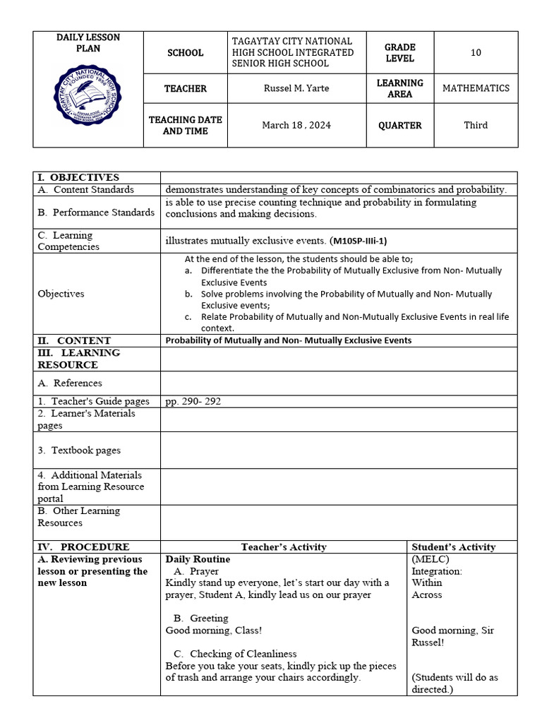 Probability of Mutually Exclusive Events | PDF | Probability | Learning