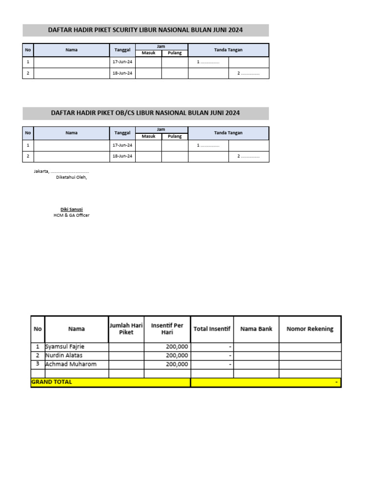 Absen Piket Libur Nasional Juni 2024 | PDF