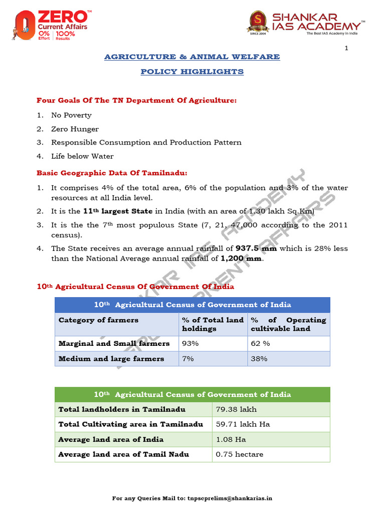Tamil Nadu Agriculture Policy 2024-25 | PDF | Agriculture | Tamil Nadu