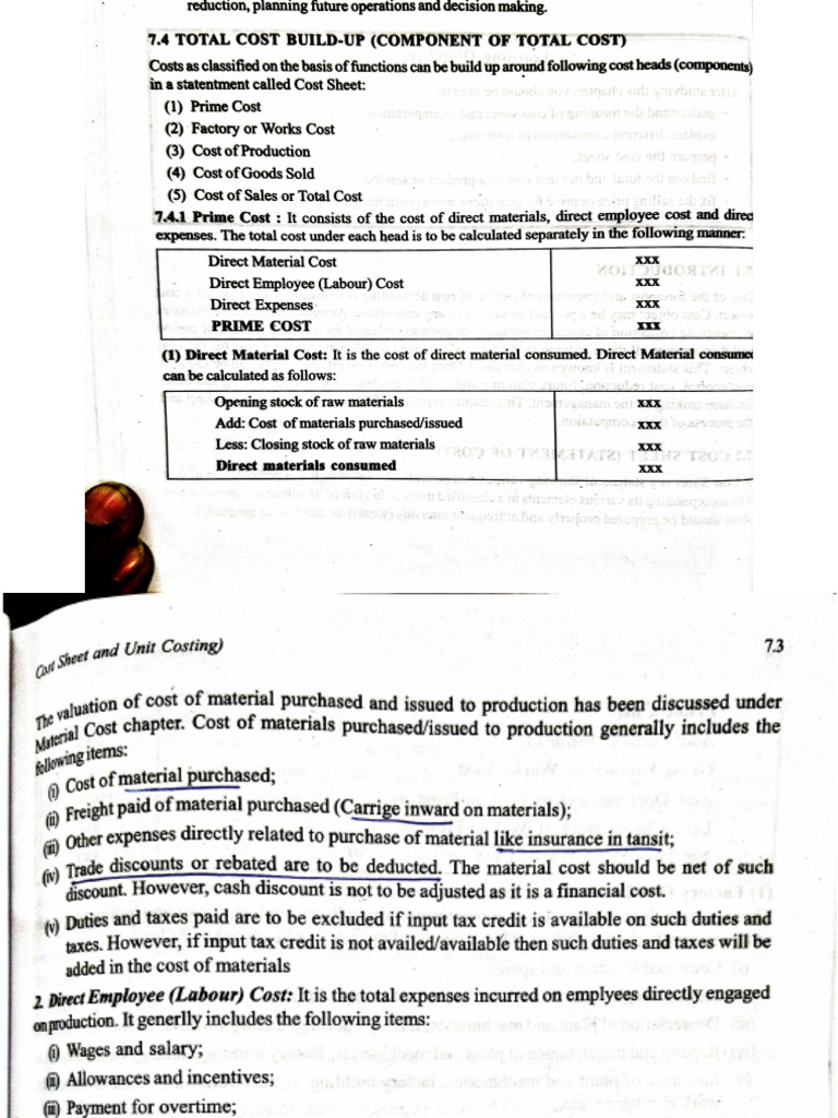 Cost Sheet Notes | PDF