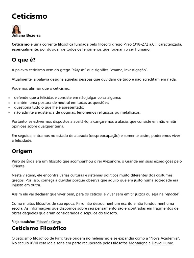 Ceticismo | PDF | Ceticismo | Filosofia Grega Antiga