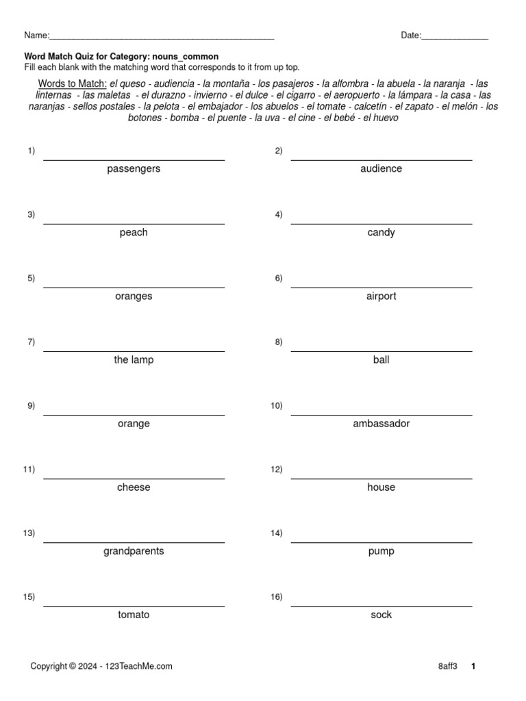 Nouns Common-Text Word Match | PDF