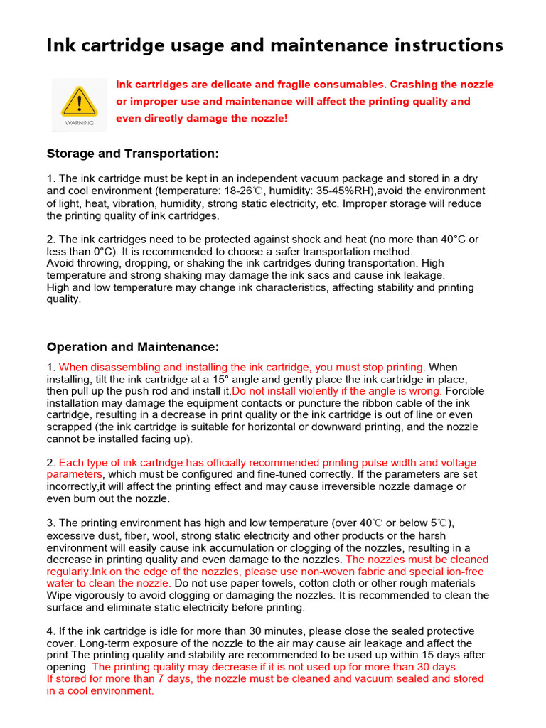 Cartridge Usage and Maintenance Instructions | PDF | Textiles | Ink