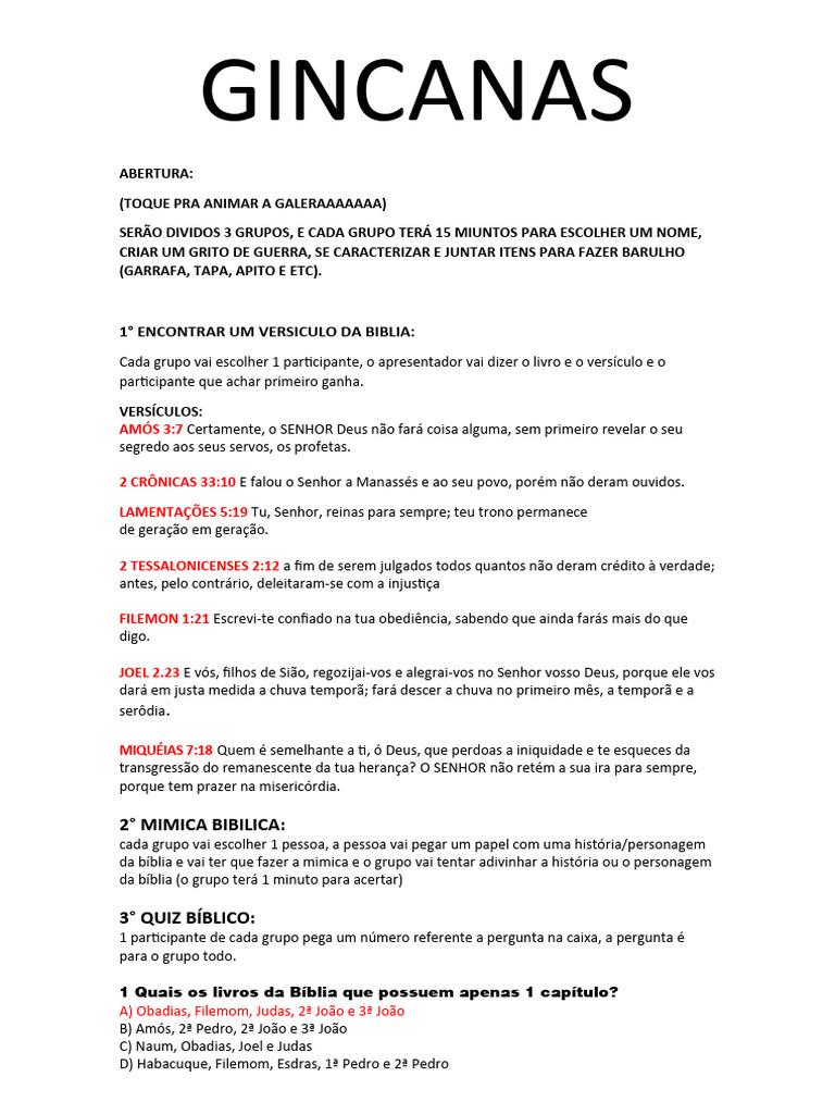 GINCANAS | PDF | Bíblia | Davi