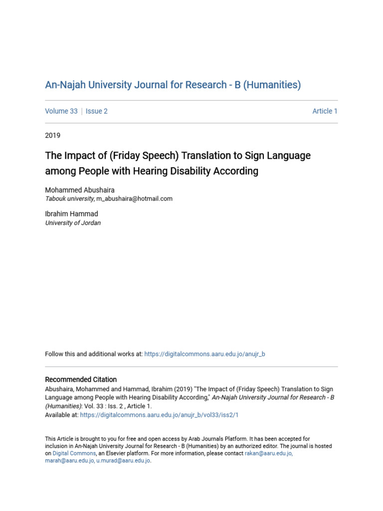 The Impact of (Friday Speech) Translation To Sign Language Among | PDF