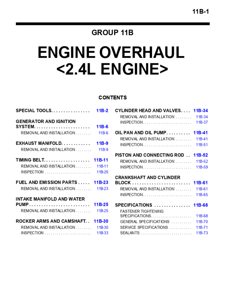 2.4L Engine Overhaul Manual | PDF | Belt (Mechanical) | Screw