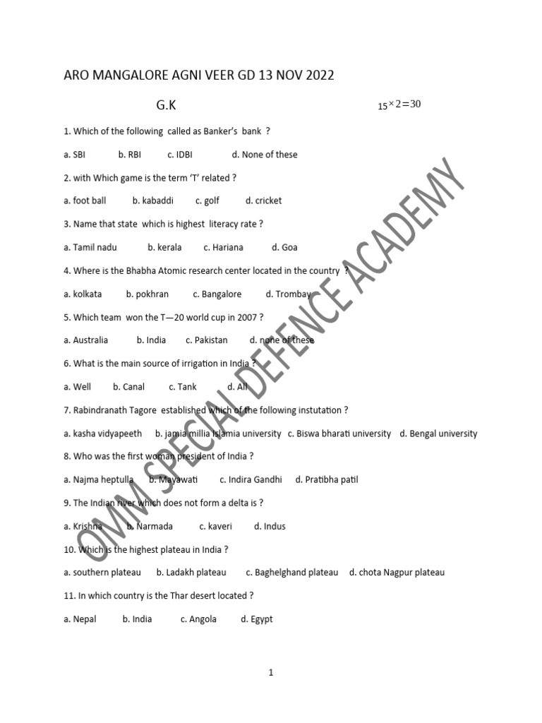 Agni Veer GD Question Paper 2022 | PDF | Melting Point