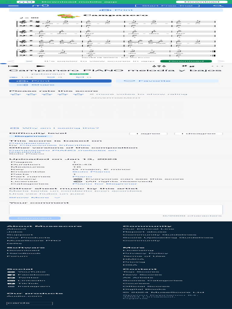 Campanero PIANO Melodía y Bajos Sheet Music For Piano (Solo) Easy | PDF | World Wide Web ...