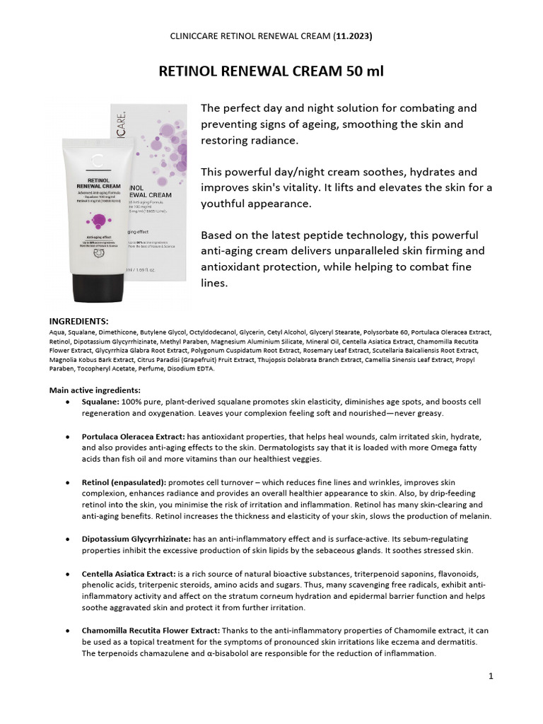 Retinol Renewal Cream-Introduction-11.2023 | PDF | Dermatitis | Anti Inflammatory