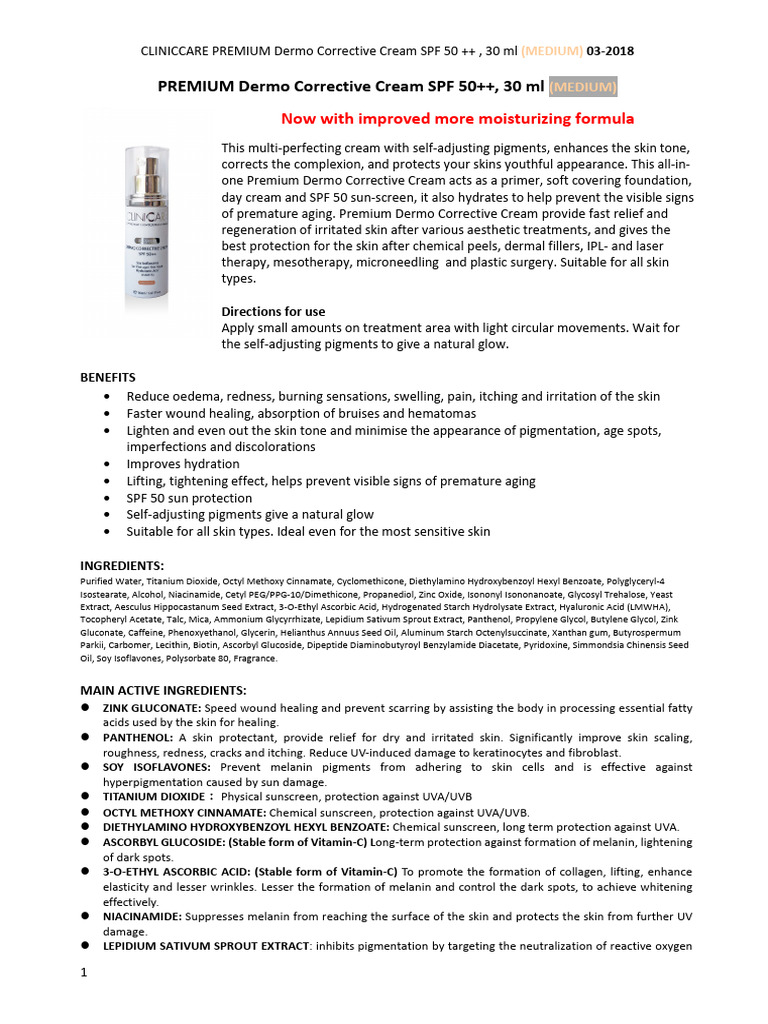 Premium Dermo Corrective Cream SPF 50. 03-2018 | PDF | Sunscreen ...
