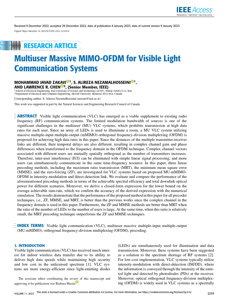 Multiuser Massive MIMO-OfDM for Visible Light Communication Systems ... Multiuser Massive MIMO-OfDM for Visible Light Communication Systems ...
