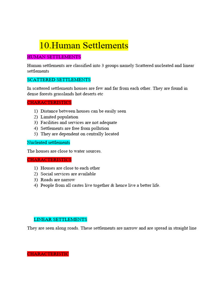 Types of Human Settlements | PDF