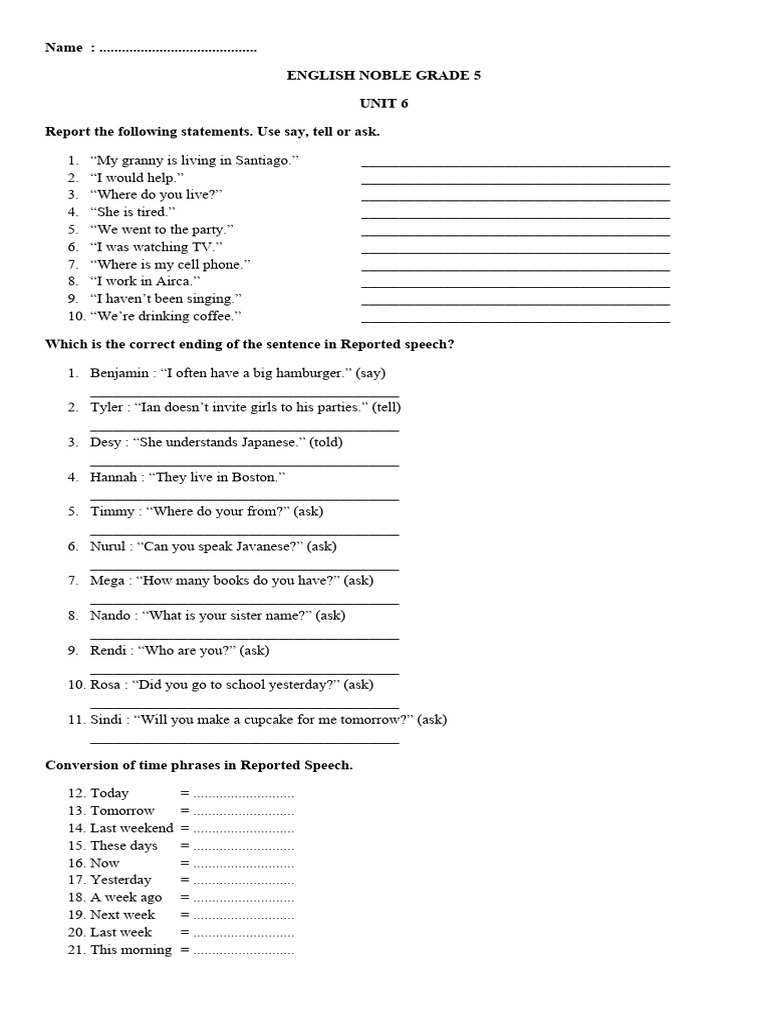 G5 U6 Reported Statements | PDF