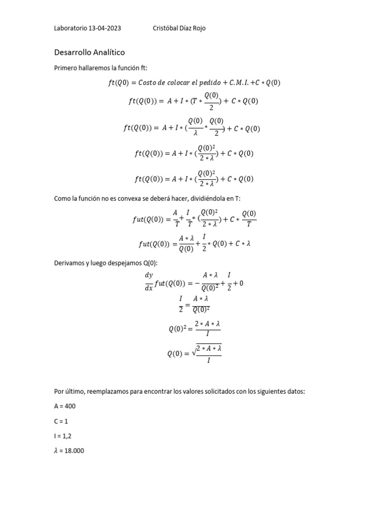 Inf Lab Optimizacion 13 Abril 2023 Cristobal Diaz | PDF | Optimización Matemática | Análisis de ...