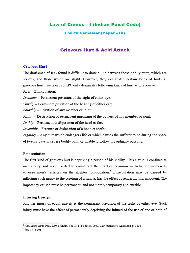 Grievous Hurt and Acid Attack in IPC | PDF | Fine (Penalty) | Crimes
