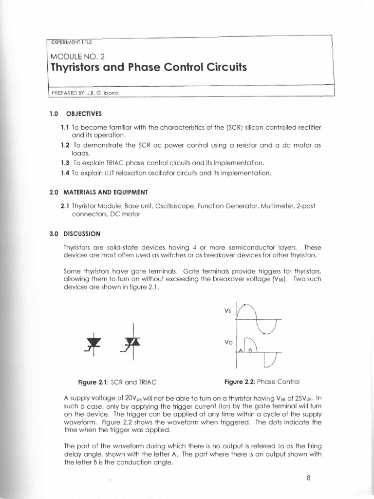 Experiment 2 - Thyristors and Phase Control Circuits | PDF | Computers | Technology & Engineering