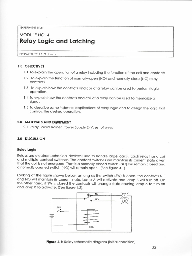 Experiment 4 - Relay Logic and Latching | PDF