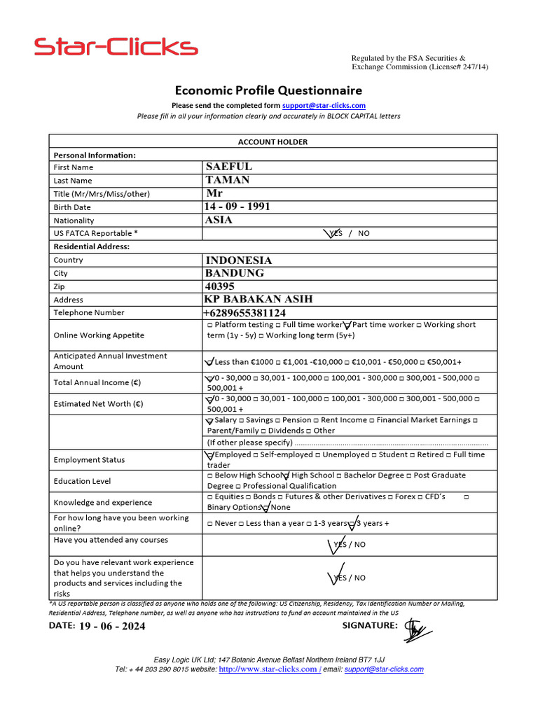 Economic Profile Questionnaire | PDF | Contract For Difference | Market ...