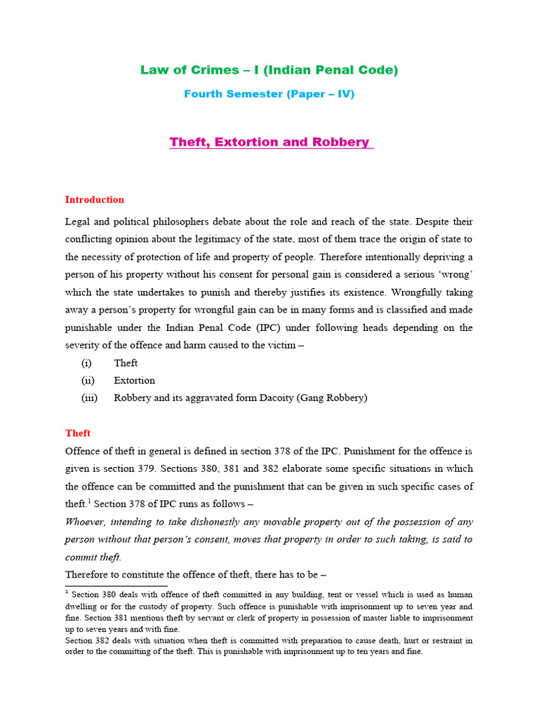 Theft, Extortion and Robbery | PDF | Robbery | Theft