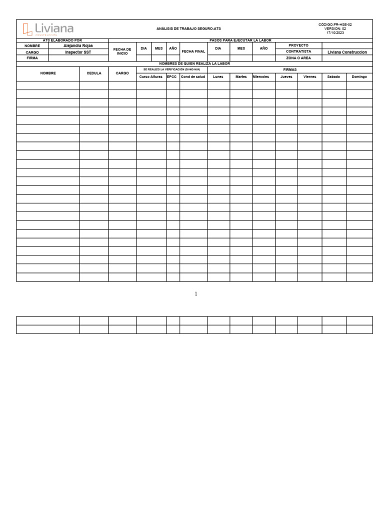 Fr-Hse-02. Analisis Seguro de Trabajo | PDF | Dolor lumbar