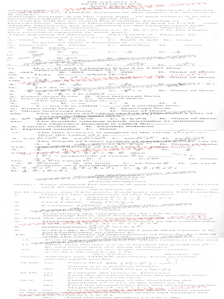 Past Papers 2012 Peshawar Board FSc Part 2 Mathematics English Version | PDF