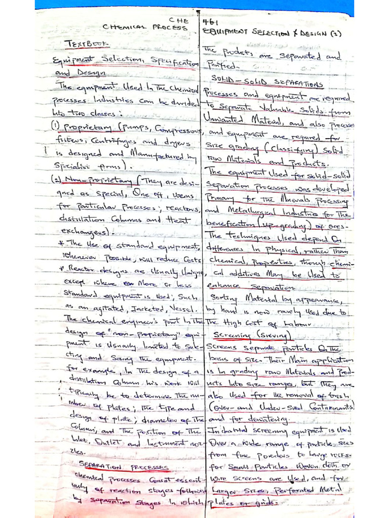 Che 461 Note (Che Process Equipment Selection & Design) | PDF