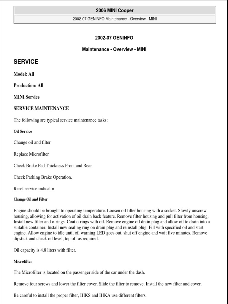 Maintenance Overview | PDF | Mini | Leak