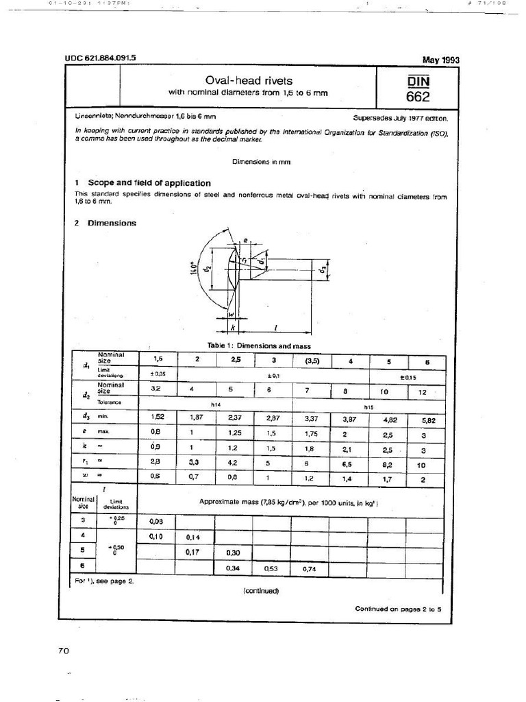 DIN 662 - Oval-Head Rivets With Nominal Diameters From 1,6 To 6 MM (MAY ...